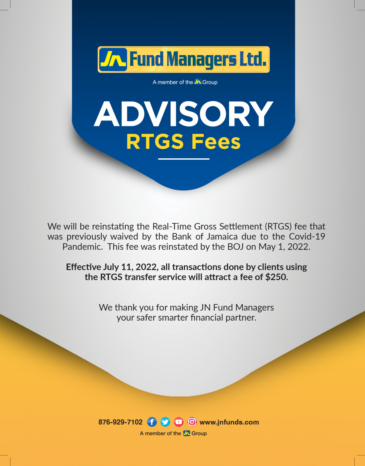 Advisory: RTGS Fees - JN Fund Managers